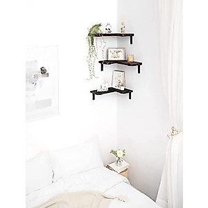 Mkono Rustic Wood Floating Shelves 5 Pieces Wall Mounted Decoractive Shelf and Corner Shelves for Bedroom, Living Room, Bathroom, Kitchen, Hallway, Office