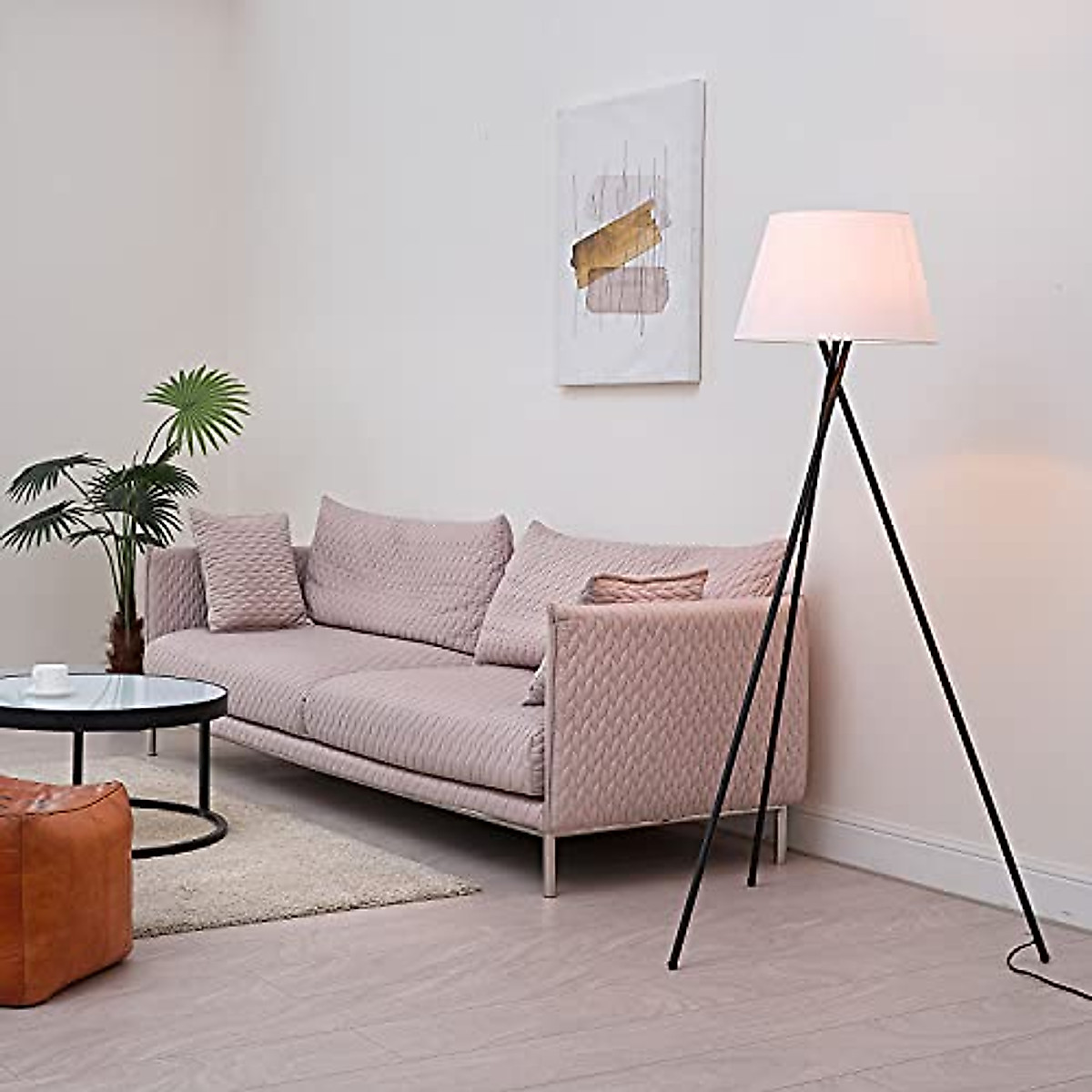 Globe Electric 67519 Allen 59" Floor Lamp, Matte Black, White Linen Shade, On Off Switch on Socket