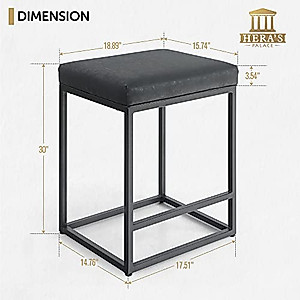 HERA'S PALACE 30 Inch Bar Stool Set of 2 Leather Bar Chairs with Footrest, Black Counter Height Modern Barstools for Kitchen, Living Room, Dining Bar