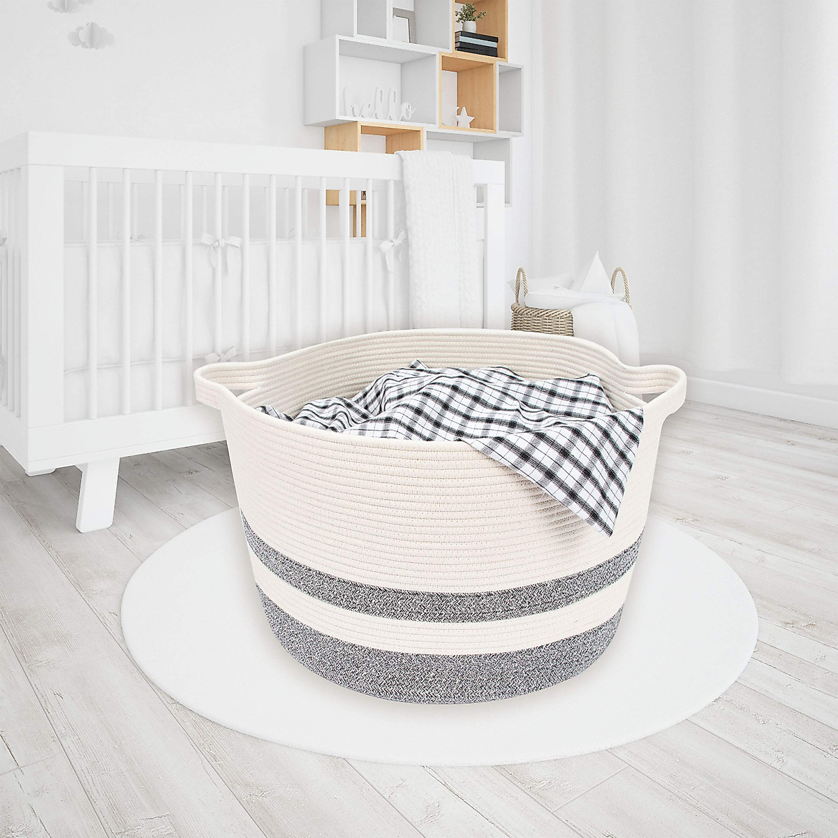 JEKOSEN Extra Large Laundry Basket 22" x 22" x 14" Cotton Rope Basket Woven Storage for Toys Blankets Towels Cushions with handle Living Room Laundry Hamper Grey