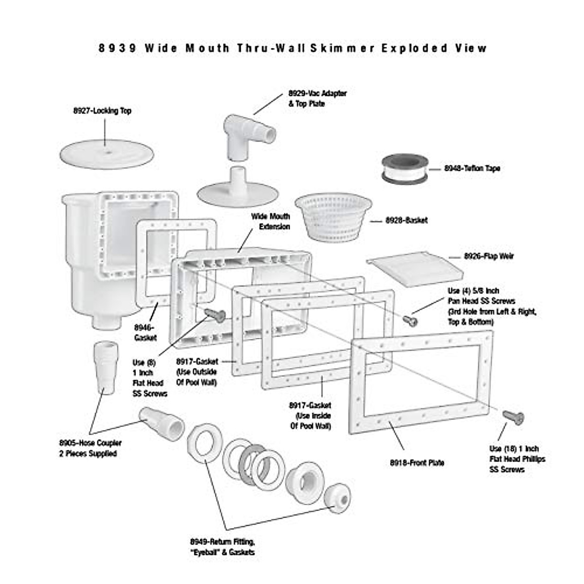 ATIE Pool Skimmer Skim Vacuum Plate with 90 Degree Elbow 8929 Compatible with Swimline HydroTools Vacuum Adapter Plate w/Elbow 8929