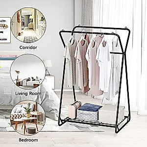 ManyDFYu Garment Rack, Heavy Duty Double Rail Clothing Garment Rack Hanger Removable Metal Coat Rail Pipe Double Rail Clothes Rack (BLACK)