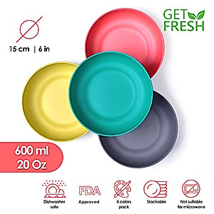 GET FRESH Bamboo Kids Bowls Set - 4-pack Reusable Bamboo Dinnerware Bowls For Kids and Toddlers - Colorful Bamboo Fiber Childrens Dinner Bowls for Everyday Use - Bamboo Dishes for Kids and Adults