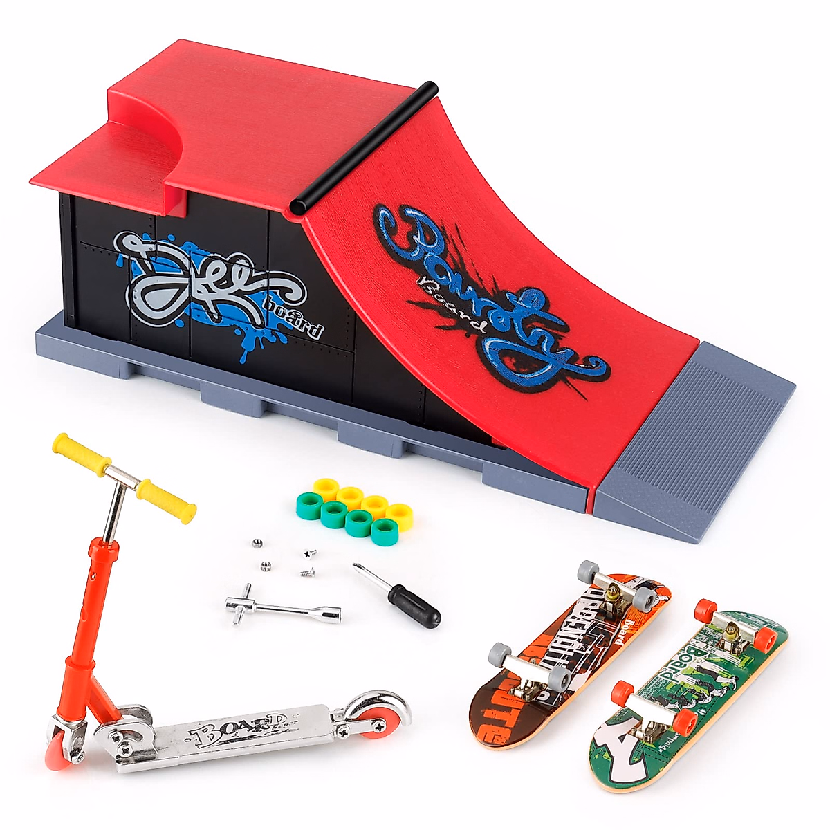 KETIEE Mini Finger Skateboard Ramp Set, Skateboards Park Ramp Kit with Tools for Fingerboards Training, Fingerboard Finger Toy for Adults & Kids