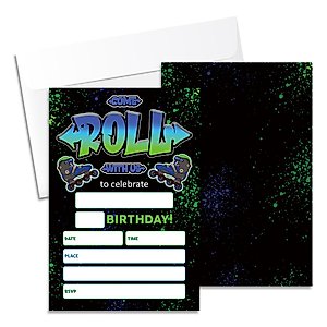 vohiro 20 Roller Skate Birthday Invitations Cards with Envelopes 4"x6" - Roller Skate Party Invitations, Decorations, Favors for Boys Girls Kids Teens. (Neon 033)