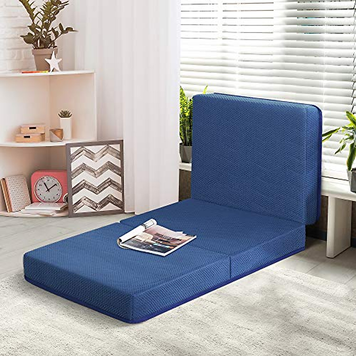 Sleeplace SVC04TMF1S 4 inch Tri Folding Memory Foam Topper,Single, Blue