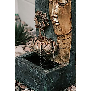 XBrand 30" H Bronze and Natural Grey Polyresin Indoor Outdoor Cascading Lotus Buddha Face Water Fountain w/LED Light, Freestanding, Relaxing Zen Décor for Home Patio Garden Backyard