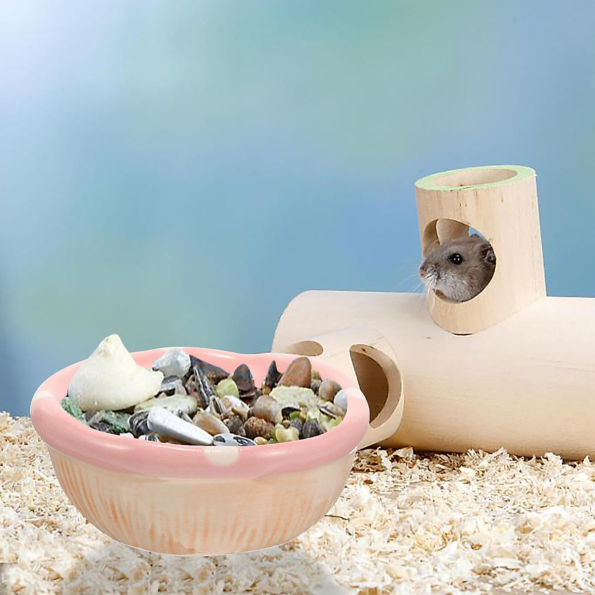 Beaupretty Hamster Food Bowl Mini Mushroom Shaped Water Bowl Guinea Pig Ceramic Small Animal Feeding Dish for Dwarf Hamster Gerbil Ferret Hedgehog Chinchilla Pink