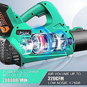 EKACO Leaf Blower - 320CFM 180MPH 21V Leaf Blower Cordless with 2 X 5.0 Ah Battery & Charger, Electric Leaf Blower Battery Powered Leaf Blower Lightweight for Snow Blowing & Lawn Care Yard Cleaning