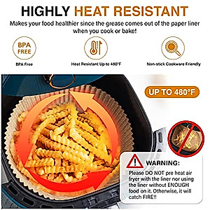 Homwoody 200 PCS Air Fryer Disposable Liner: 7.9inch Air Fryer Liners Water and Oil Proof Non Stick airfyer liners - Fit 5-7qts - Premium Parchment Liner for Air Fryers Baking Cooking Steamer