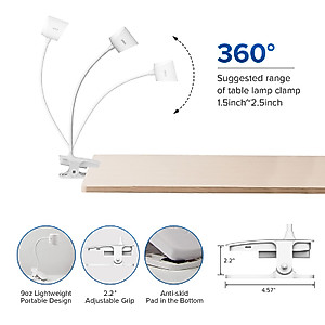 SANSI Clip on Reading Lights, LED Desk Lamp with Flexible Gooseneck, 3 Brightness Level, Clamp Light with Touch Control for Dorm Study Office Bedroom, USB Rechargeable, Eye-Caring, and Energy Saving