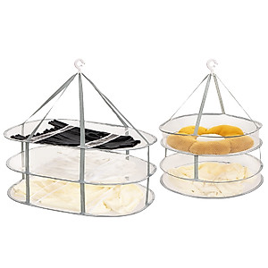 AUTODECO 2 Pack 2-Tier & 3-Tier Folding Mesh Clothes Hanging Dryer, Sweater Drying Rack, Large Laundry Drying Rack, Lay fold Flat Dry Hanger, Mesh Clothes Hanging Dryer - M(2Tier)+XL(3Tier)