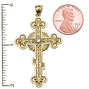 Religious Jewelry Solitaire Diamond Elegant Eastern Orthodox Cross Pendant in 10k Yellow Gold