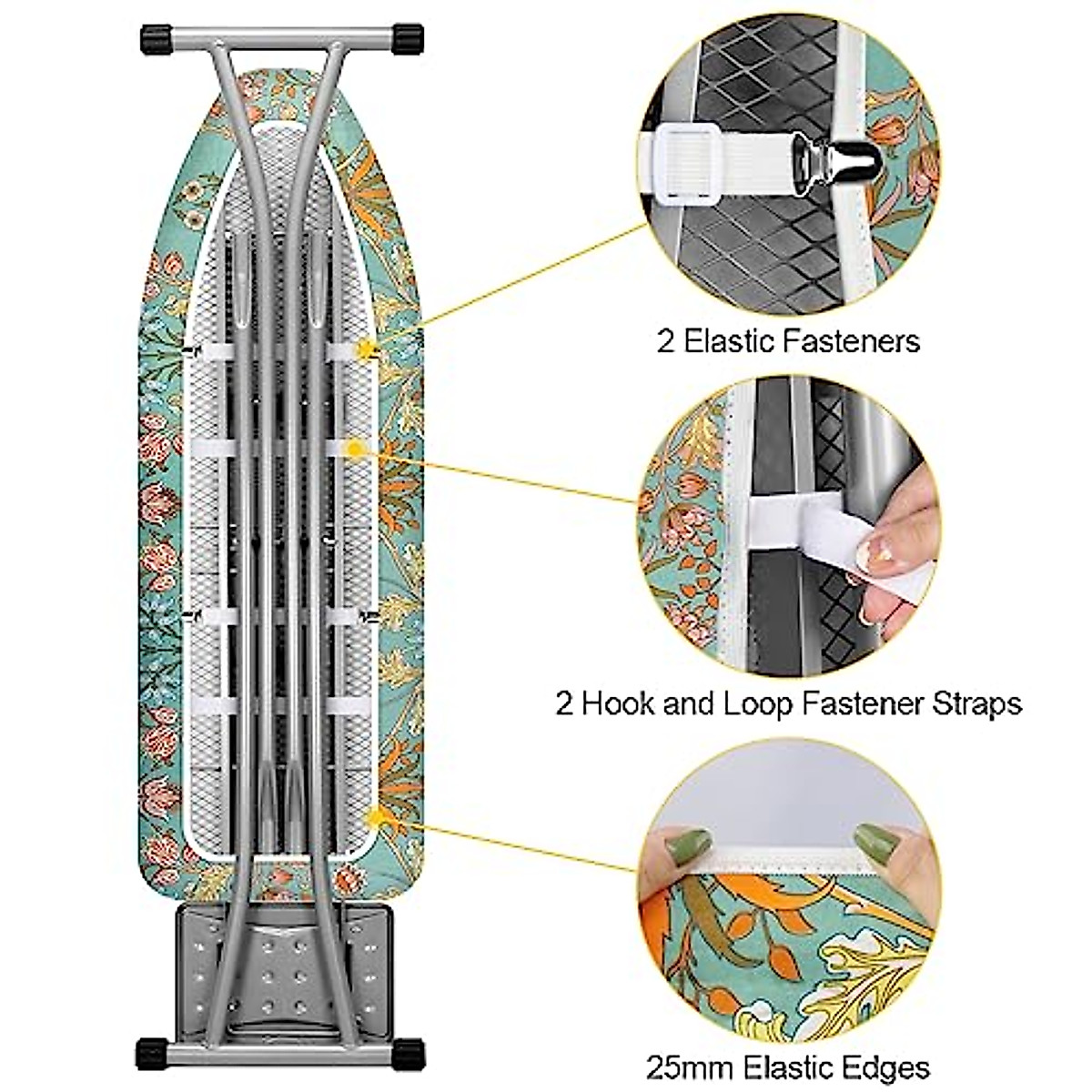 PHILORN Ironing Board Cover and Pad, Resist Scorching and Staining, 15x54 Inch Thick Padding Ironing Board Covers, Elasti Edges, 2 Fasteners and 1 Protective Scorch Mesh Cloth - Retro Pattern
