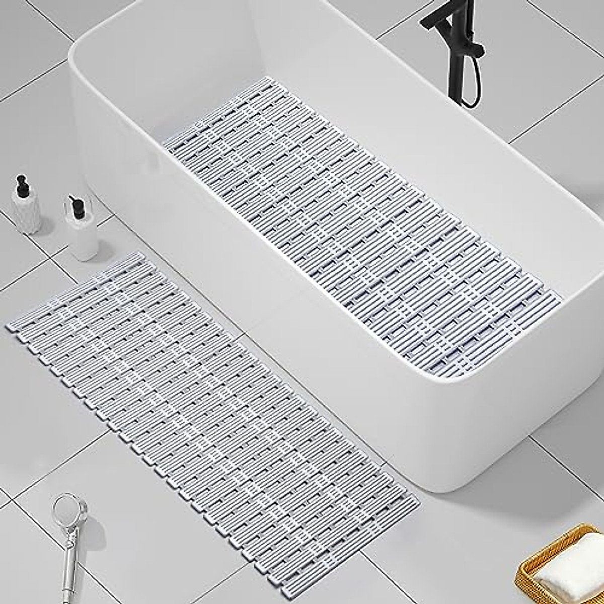 TIJIDE Bathtub mat Non Slip Shower mat, Bath mats for Bathroom Non Slip 35.4 x 15.7 Inch for Bath and Shower Non-Slip use Quick Drain Easy to wash Cut and Store