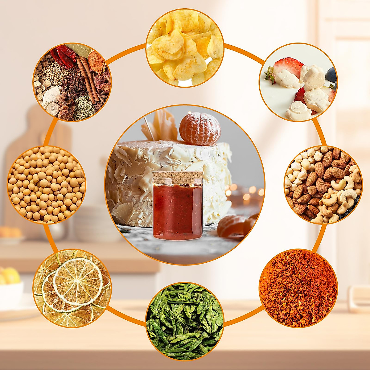 DNIENKGE Airtight Glass Storage Containers with cork Lid, for Kitchen Pantry Organization and Storage jar，Ideal for Coffee Beans Snacks Flour Cereal Sugar Tea 16oz. (Circular 3.9 * 3.3in*2pcs)