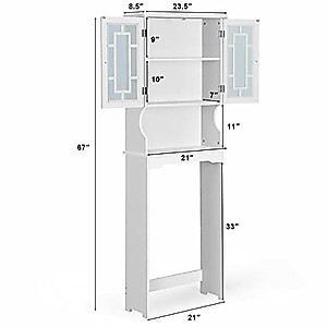 BestComfort Over The Toilet Storage Cabinet, Home Bathroom Space Saver Organizer Above Toilet, Double Doors and Adjustable Shelf, Wooden Freestanding Toilet Storage Rack Unit, 67 in H (White)