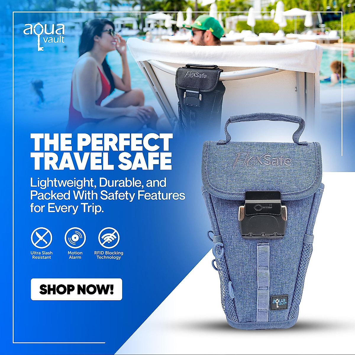 Anti-Theft Lockable Travel Safe & Portable Beach Chair Vault. As Seen on Shark Tank. Personal Safe thats Packable, Lightweight, & Slash Resistant. FlexSafe by AquaVault - Black Color