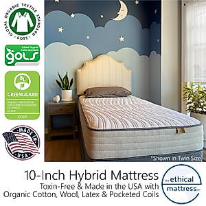 Ethical Mattress CO 10" Toxin-Free Hybrid Mattress, Made in USA with Organic Cotton, Wool, Latex & Pocketed Coils (Mattress-in-a-Box) Comfortable & Supportive for All Ages - Full Size