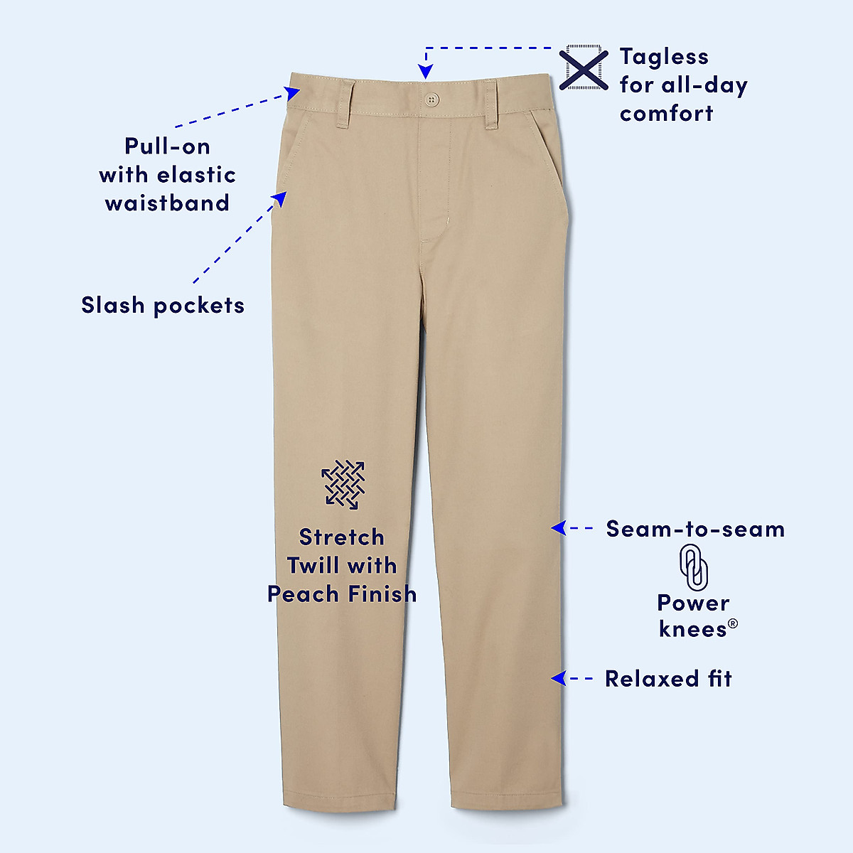 French Toast Boys' Toddler Pull-on Relaxed Fit School Uniform Pant (Standard & Husky), Heather Gray, 2T