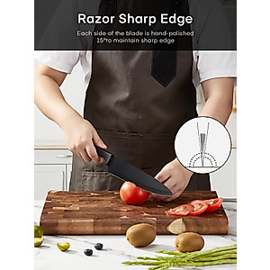 Knife Block Set, FOHERE 13 Pcs Self Sharpening Knife Set, High Carbon Stainless Steel BO Oxidation Knife Set with Anti-slip Handle, Dishwasher Safe, Matte Gray