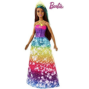 ​Barbie Dreamtopia Princess Doll, 12-Inch, Brunette with Blue Hairstreak Wearing Rainbow Skirt and Tiara, for 3 to 7 Year Olds​