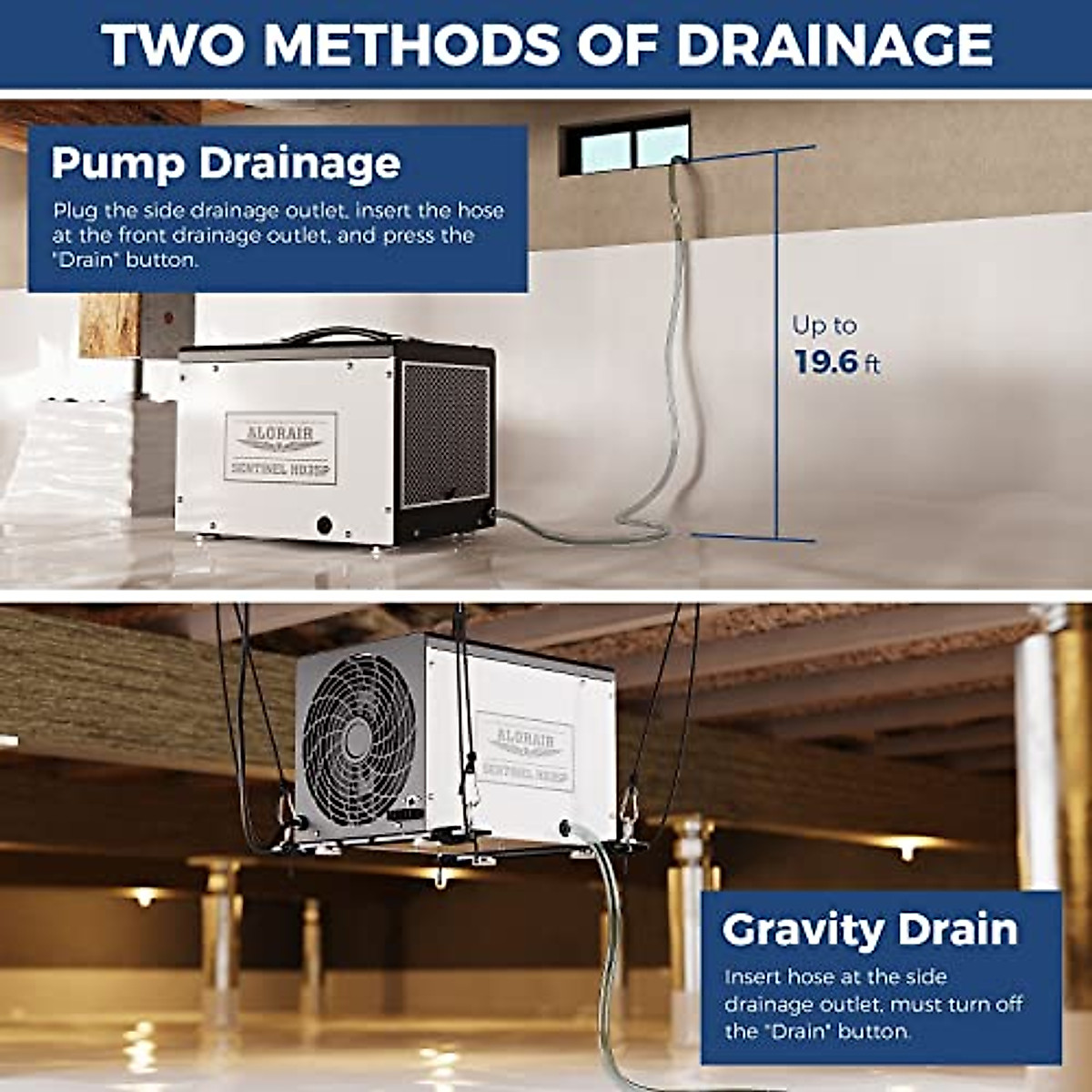 ALORAIR Crawl Space/Basement Dehumidifier 70 Pint Dehumidifier with Drain Hose, Automatic Defrost, Up to 1000 Sq Ft Commercial Dehumidifier, Memory Start, Energy Star Certified, ETL Listed, GLGR Technology, 5 Year Warranty
