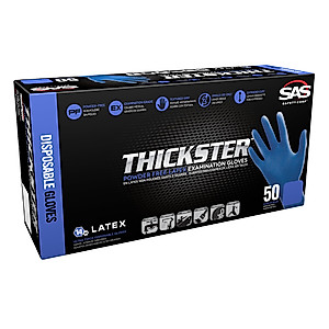 SAS Safety 6604-20 Thickster Powder Free Exam Grade Disposable Latex 14 Mil Gloves, Extra Large, 50 Gloves by Weight