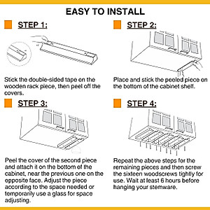 Rustic State 4 Sectional Adjustable Wood Under Cabinet Wine Glass Holder Wine Glass Rack Hanging Shelf Stemware Glassware Bar Organizer - 12 Wine Glass Storage - 11 Inch Deep - Mahogany