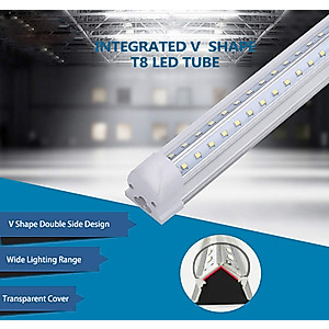 TRLIFE 8FT LED Light Fixtures 72W, 8FT LED Shop Light 5000K Daylight White Dual Side T8 V-Shape Integrated 8 Foot LED Tube Lights(150W Fluorescent Light Equivalent), 8640Lm, Clear Cover (6 Pack)