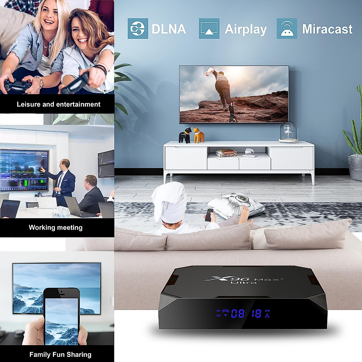 VTNIU X96 Max Plus Ultra TV Box Android 11 Amlogic S905X4 4GB 32GB Support AV1 HDMI 8K Video Decoding Dual-WiFi 2.4G 5G Blue Tooth 4.x USB 3.0