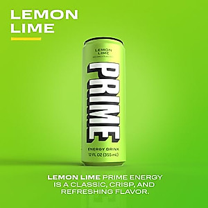 PRIME Energy LEMON LIME | Zero Sugar Energy Drink | Preworkout Energy | 200mg Caffeine with 355mg of Electrolytes and Coconut Water for Hydration| Vegan | Gluten Free |12 Fluid Ounce | 24 Pack