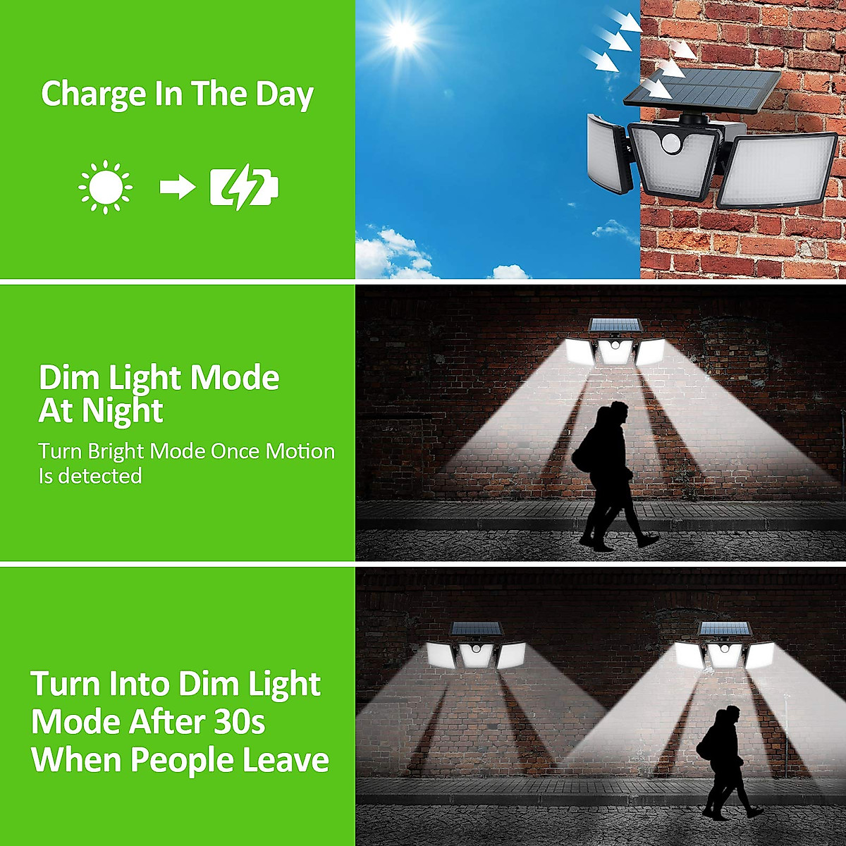 VICSOU 265 LEDs Solar Lights Outdoor, Upgraded Motion Sensor Security Light, 3 Adjustable Heads Spotlight 270° Wide Angle Super Bright Waterproof Flood Light for Garden Garage Patio Yard (2 Pack)