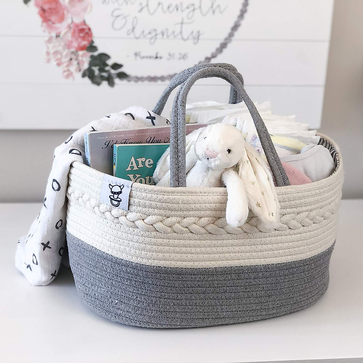 AWEHIRU YuanKanJu Baby Viking Diaper Caddy Organizer - Cotton Rope Storage Basket - Portable Changing Station - Backseat Car Organization for Kids - Boho Nursery Decor Registry Essentials