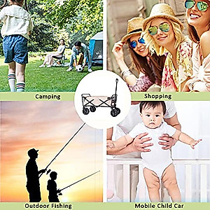 Picnic Camping Cart Portable Collapsible Outdoor Utility Wagon Garden Folding Trolley 80KG Max Load Push Wagon Sturdy Lightweight Beach Outdoor Garden Picnic Cart,Creamy White
