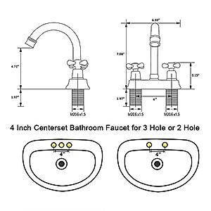SHACO Brushed Nickel Bathroom Faucet, 4 Inch Centerset RV Camper Bathroom Faucet, 2 Cross Handle 360° Swivel Spout Lavatory Basin Bath Vanity Bathroom Faucets for Sink 3 Hole or 2 Hole