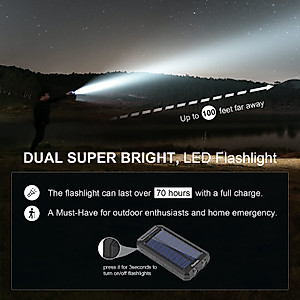 Rasbes Solar Charger, Portable 38800mAh Solar Power Bank IPX5 Waterproof with Built-in Solar Panel Charger and LED Flashlight, Solar Phone Charger Battery Pack for All CellPhones. (Black)