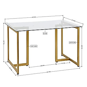 FurnitureR 47" Modern Rectangular Spacious Tempered Glass Tabletop & Gold Base Elegant Home Kitchen Room Dining Table, Gold