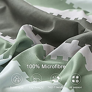 MMCLL King Size Comforter Set, 7 Piece Green Striped Bed in a Bag, Lightweight Comforter Sets with Sheets and Pillows, Soft Microfiber Complete Bedding Set for All Season(104"X90")