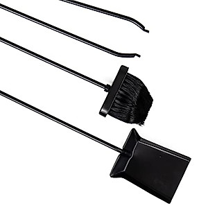 Mind Reader Fireplace Set with Stand, Brush, Shovel Scoop, Poker, Tongs, Steel, 8.25"L x 6.75"W x 26.25"H, 4 Pcs, Black