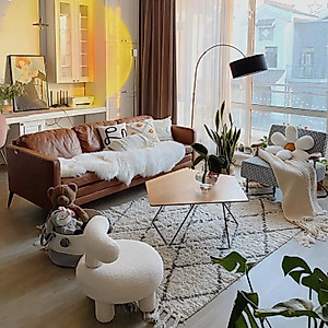 LUGSHIREE Ottoman Pouf Boucle Chair,Small Upholstered Tufted Foot Stool Sheep Ottoman for Living Room Bedroom Home Decor(White)…