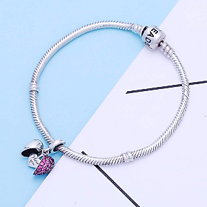 I Love You Pendant Charms 925 Sterling Silver Heart Dangle Bead fit Pandora Charm Bracelet Christmas Gifts for Wife Girlfriend Valentine's Day