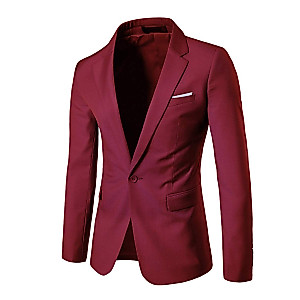 Cloudstyle Men's 2-Piece Suits Slim Fit 1 Button Dress Suit Jacket Blazer & Pants Set Wine Red