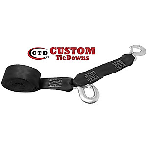 CustomTieDowns 2 Inch Wide Replacement Boat Winch Strap, Boat Hook On One End, 10 Inch Safety Strap with A Forged Snap Hook, 1 Inch Loop On Opposite End for Attachment to Winch, 1333 lb WLL (20 Feet.)