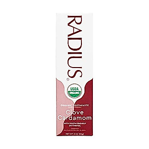 RADIUS USDA Organic Toothpaste 3oz Non Toxic Chemical-Free Gluten-Free Designed to Improve Gum Health & Prevent Cavity - Clove Cardamom - Pack of 3