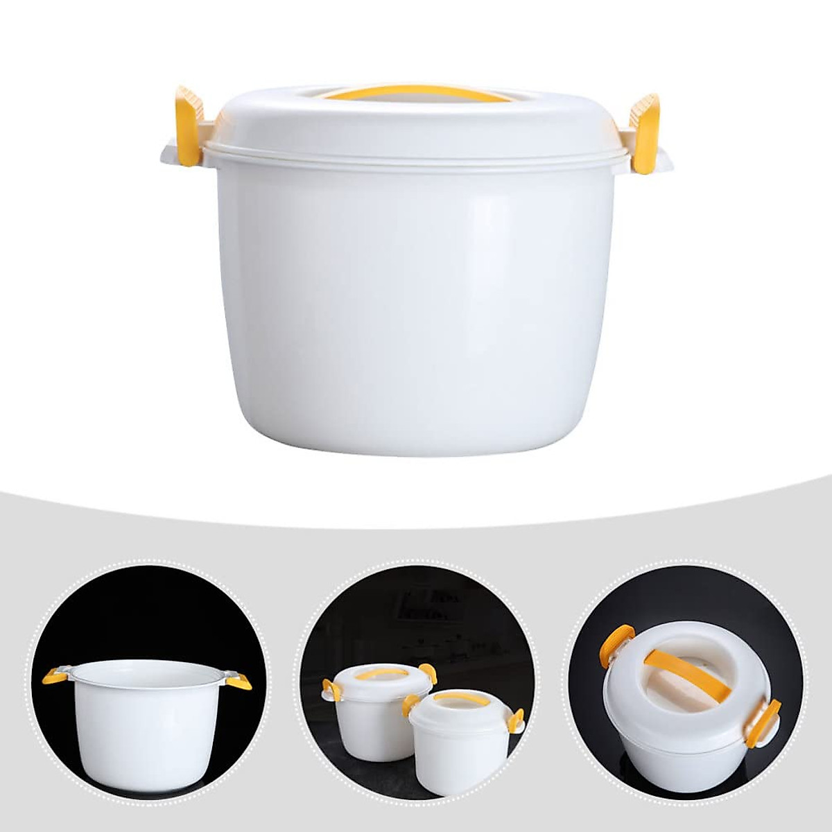 Microwave Rice Cooker Steamer Pasta Cooker Microwave Food Container Fish Vegetable Veggie Steamer Steaming Bowl for Cooking Yellow