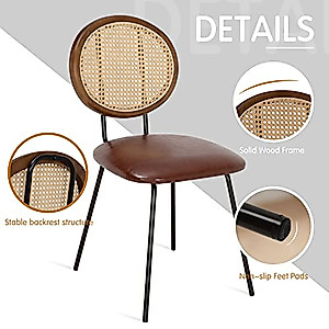 Okeysen Rattan Dining Chair,Indoor Kitchen Dining Chairs Set of 6,Mid-Century Modern Dining Chairs with Metal Leg&Rattan Backrest,Armless Mesh Back Cane Chairs for Dining Room
