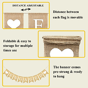 FAKTEEN Engaged Banner Burlap Bunting Garland with Love Hearts for Bridal Shower Bunting Rustic Wedding Engagement Party Decorations