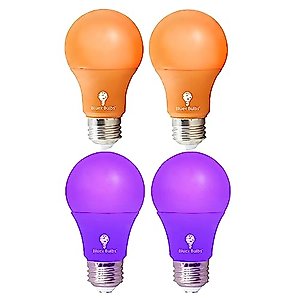 4 Pack A19 LED Purple Light Bulb LED Orange Light Bulb 120V E26 Base 9 Watt (60-watt Replacement) Purple Bulb Orange Bulb, Party Decoration, Porch, Home Lighting, Halloween Light Bulbs