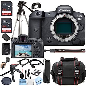 Canon EOS R5 Mirrorless Digital Camera (Body Only) + Al’s Variety Accessories Includes: 2X 64GB Memory + Case + Tripod + Grip Pod + HDMI Cable + More (22pc Bundle)